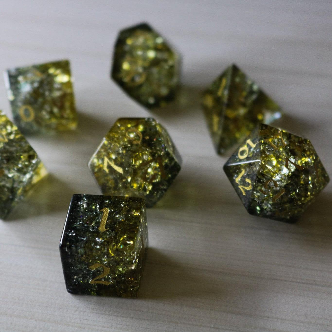 Dark Sun (Green And Yellow) Forge Fire Glass DND Dice Set – The ...