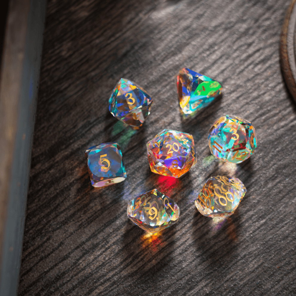 Dwarf Cut Dichroic Glass Premium DND Dice Set – The Midnight Tavern