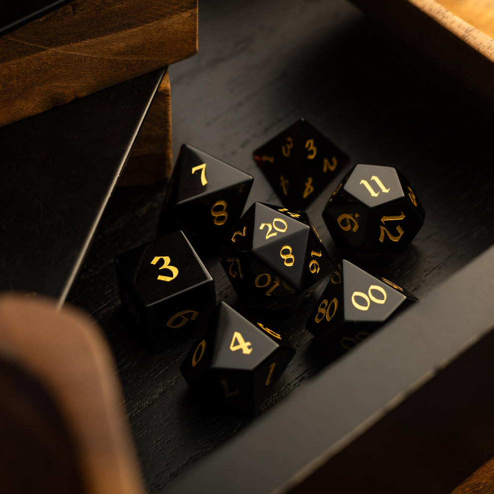 Gemstone Black Night Obsidian Hand Carved DND Dice Set – The Midnight ...