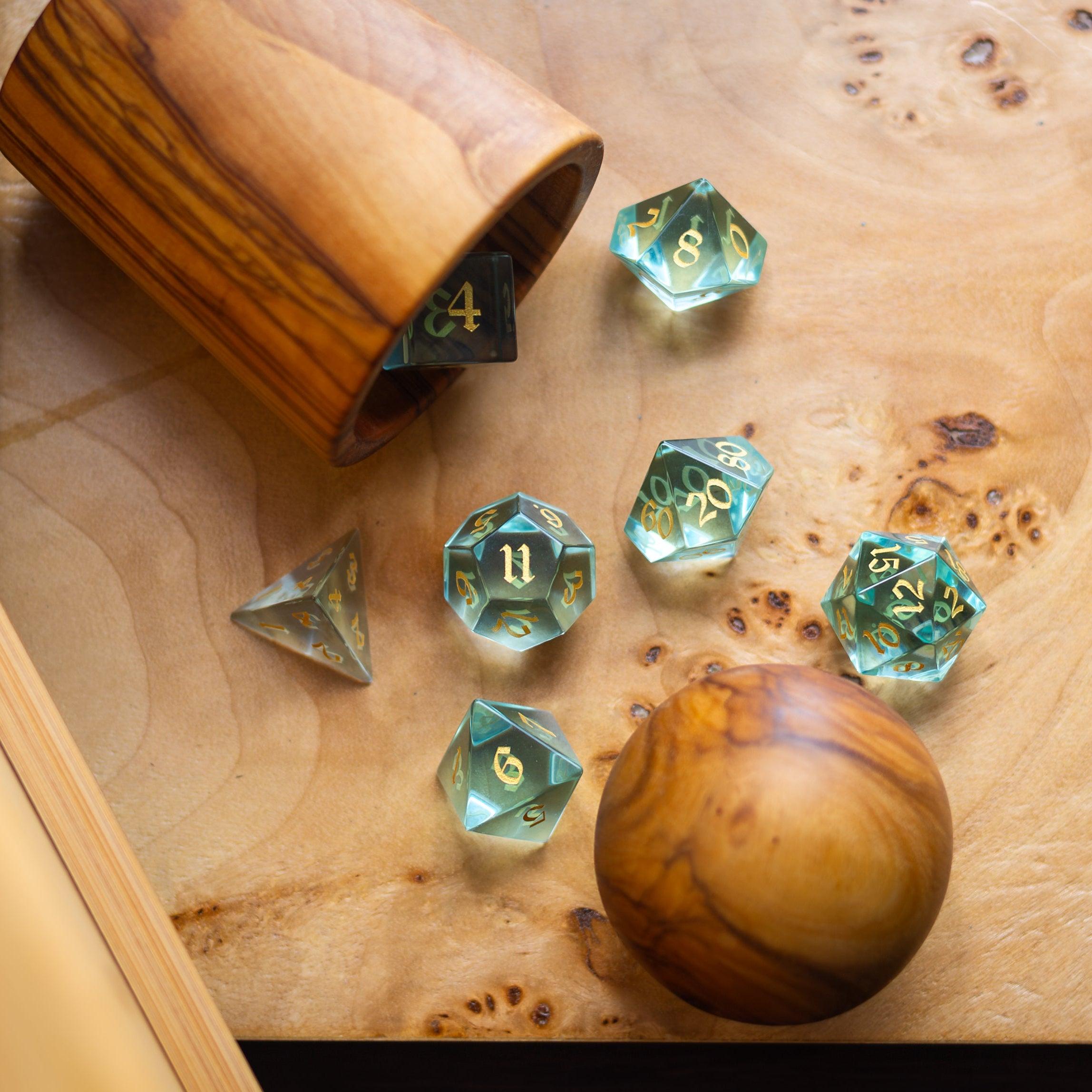 Green Water Glass Hand Carved DND Dice Set – The Midnight Tavern