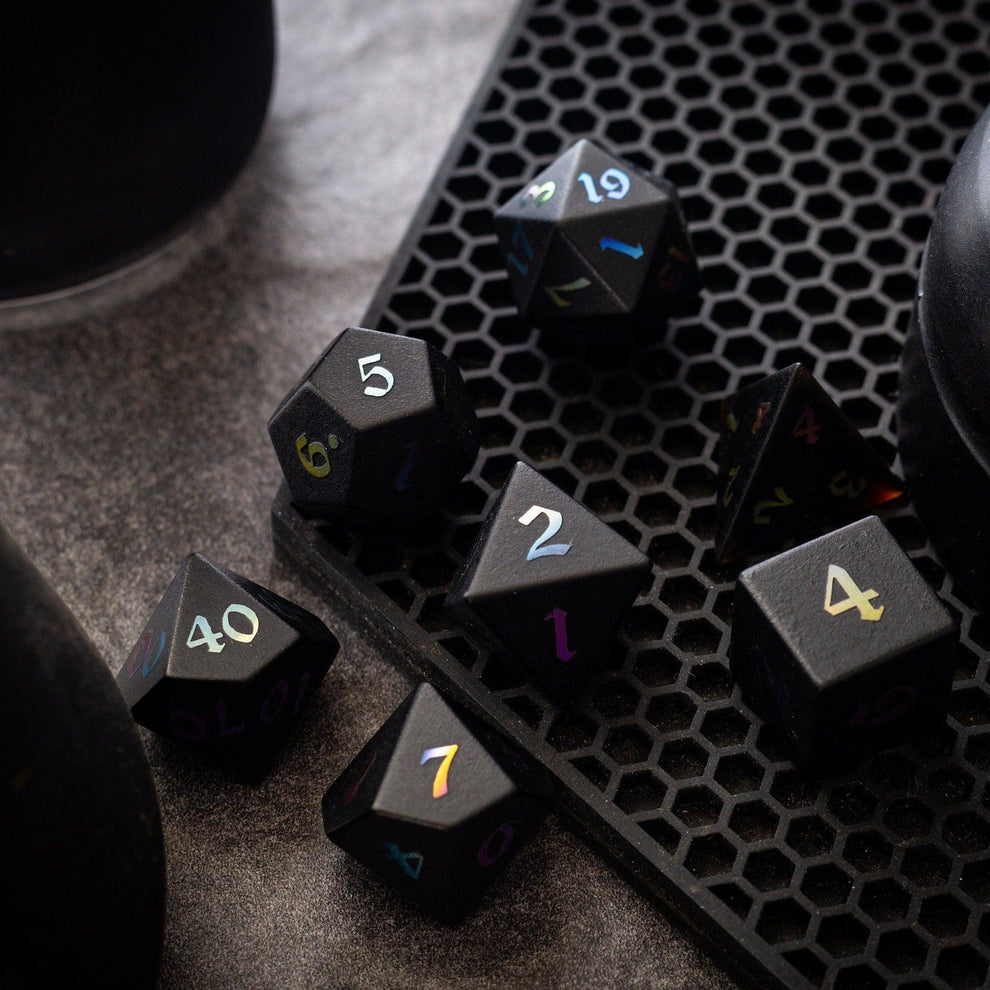Inked Black Night Raised Obsidian Hand Carved Dice DND Set – The ...